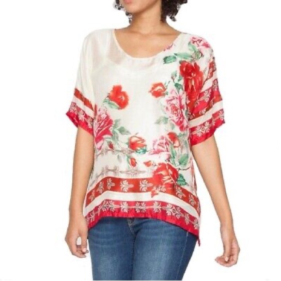 Johnny Was | Tops | Johnny Was Red Floral 0 Silk Blouse Size Xs | Poshmark